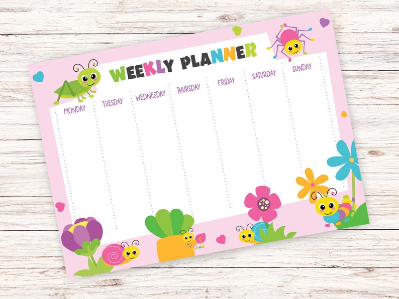 Bugs Weekly Planner Kids, Kids Weekly Planner Printable, Weekly ...