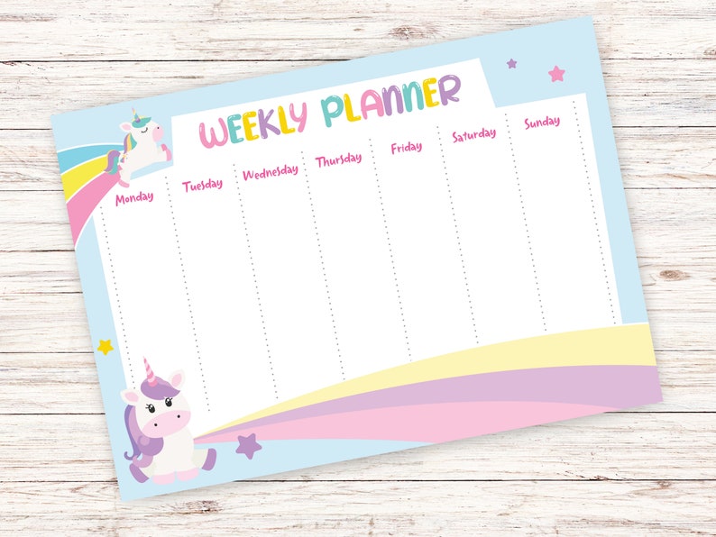 Printable Unicorn Kids Weekly Planner | Unicorn Homeschool Planner ...