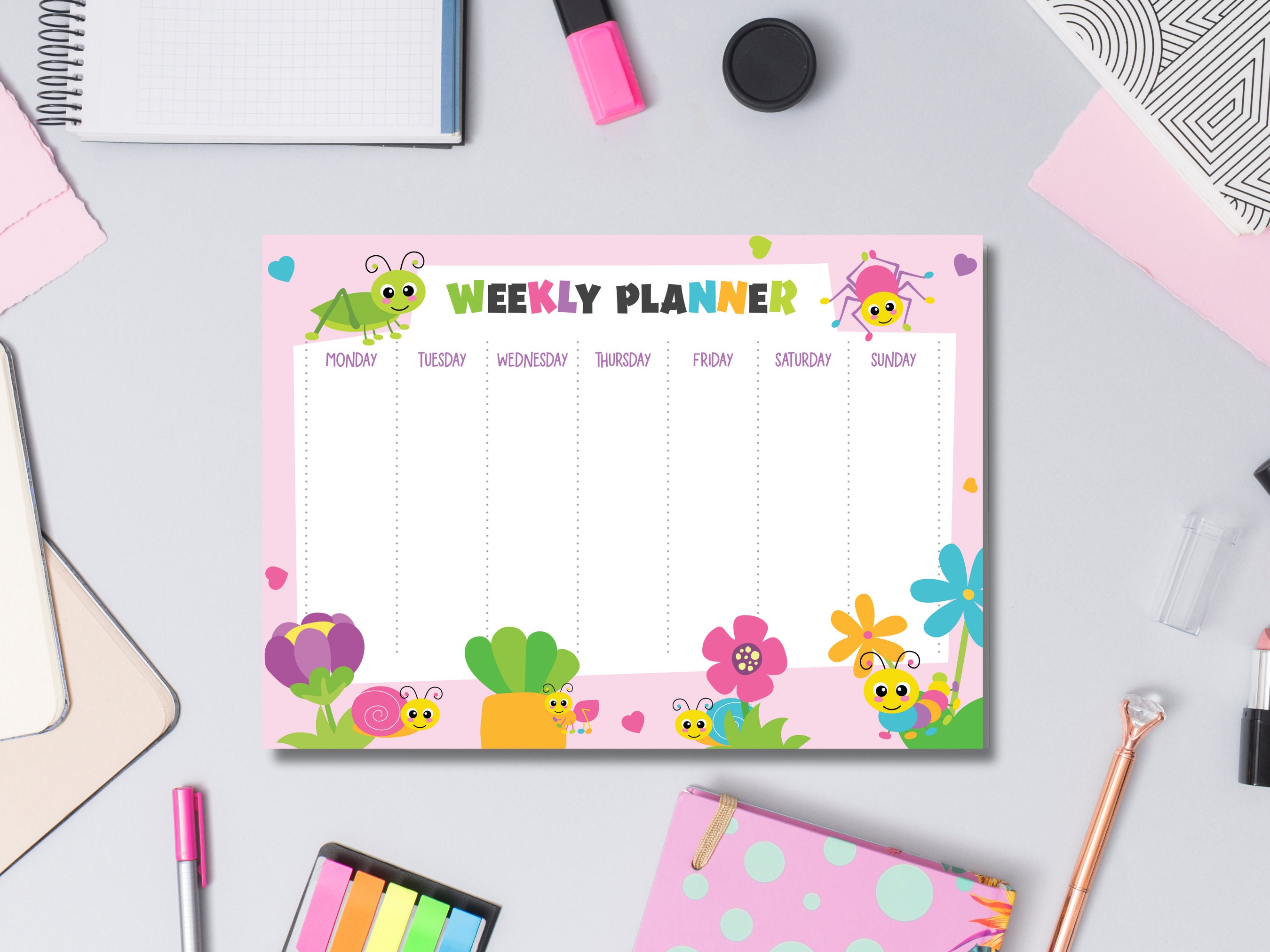 Bugs Weekly Planner Kids, Kids Weekly Planner Printable, Weekly ...