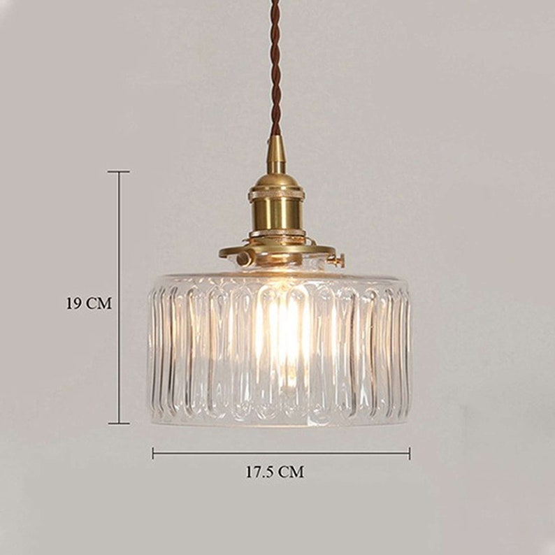 Fluted Glass Short Cylinder Pendant Led Light In Vintage Style Etsy