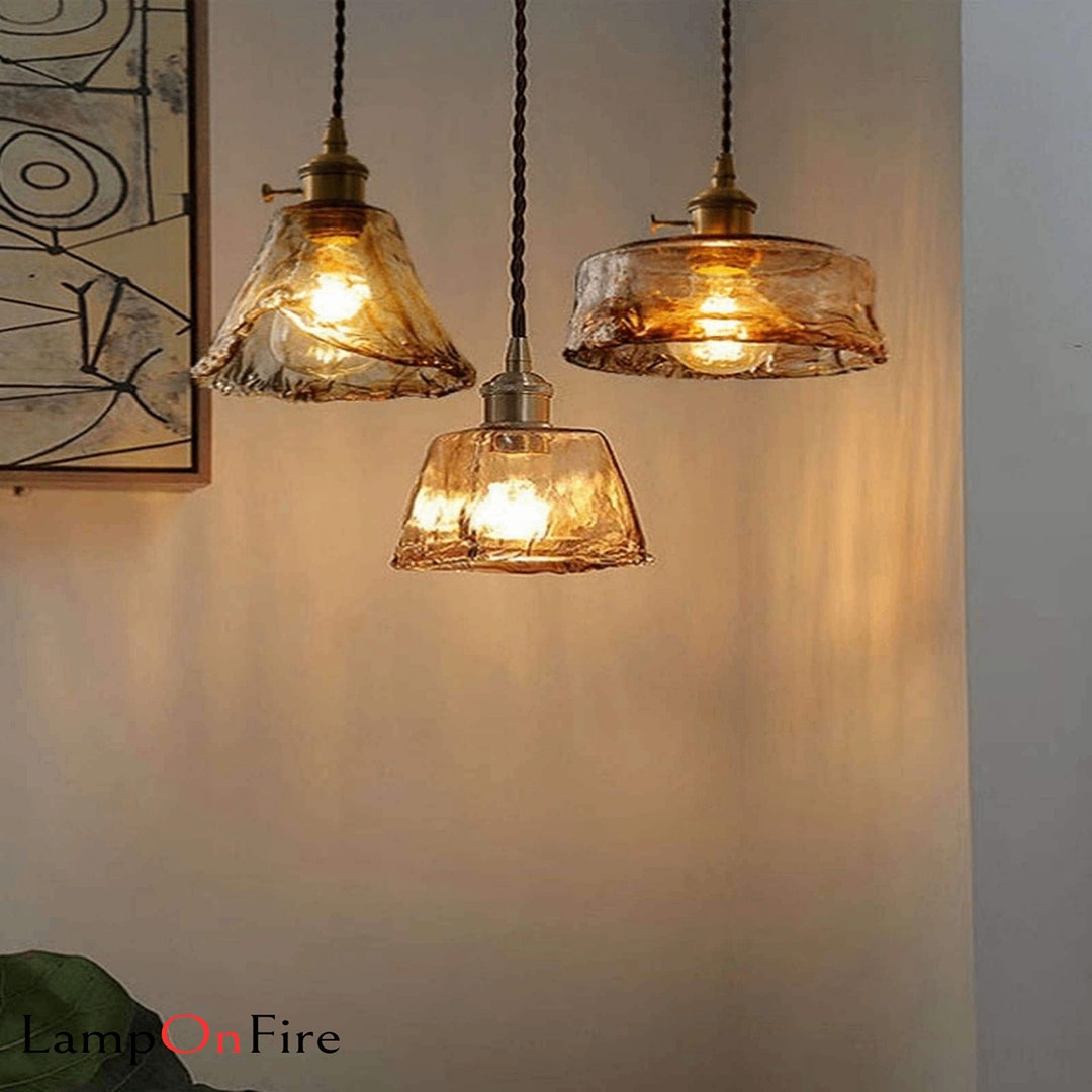 Modern Brass Glass Pendant Light Vintage Hanging Lamp For Ceiling Dining Room Living Room