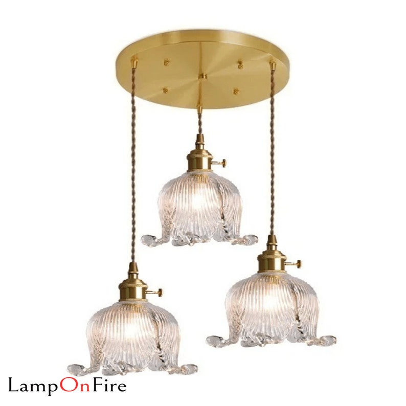 Fluted Glass Short Cylinder Pendant LED Light in Vintage Style Bulb ...