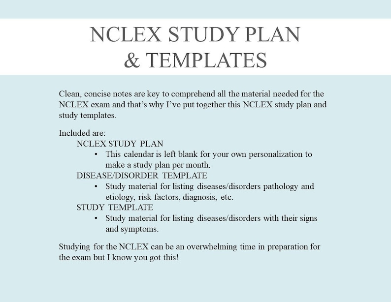 NCLEX Study Plan & Templates | NCLEX Exam | Instant Download - Etsy
