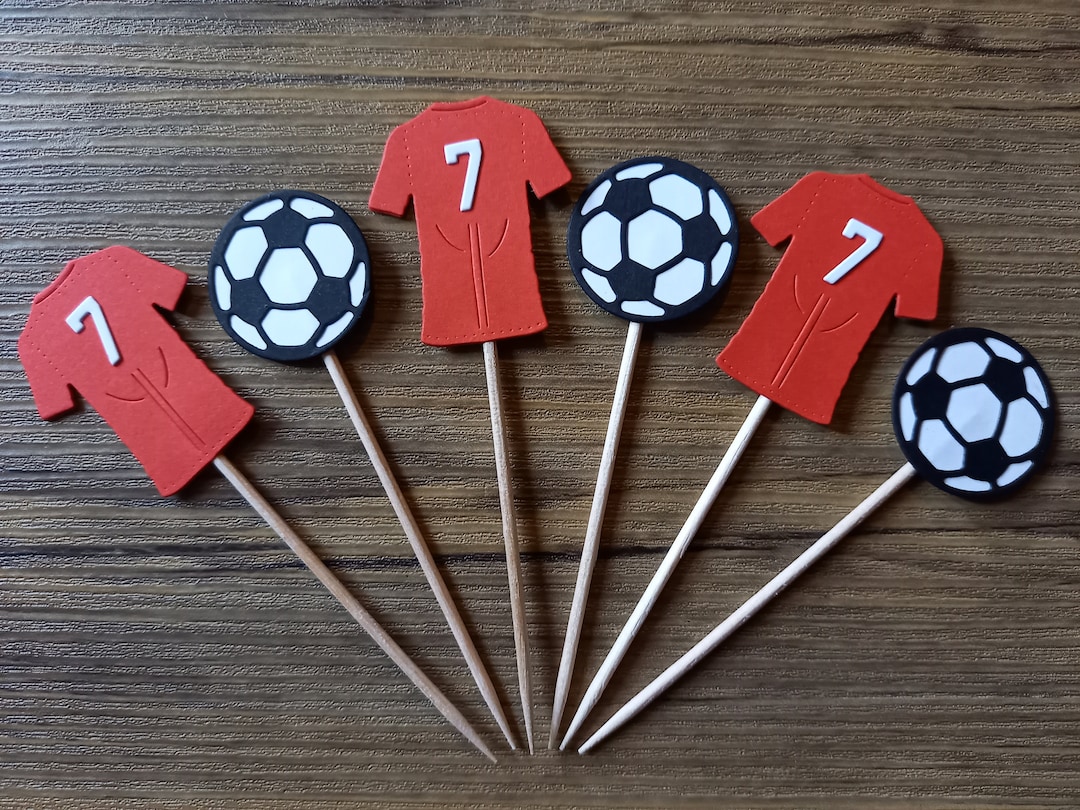 12 Personalised Age Football Shirt & Football Cupcake Toppers Football ...