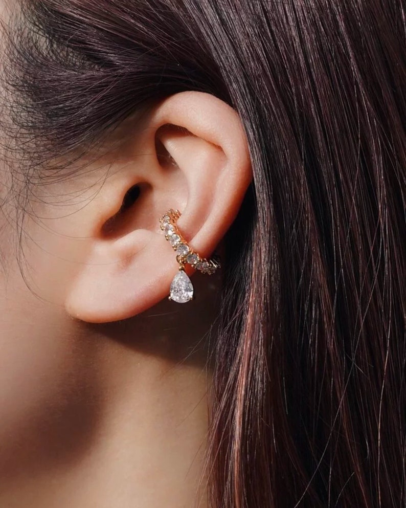 Gold Diamond Pavé Ear Cuff, Resizable Open Cuffs, Adjustable Crystals ...