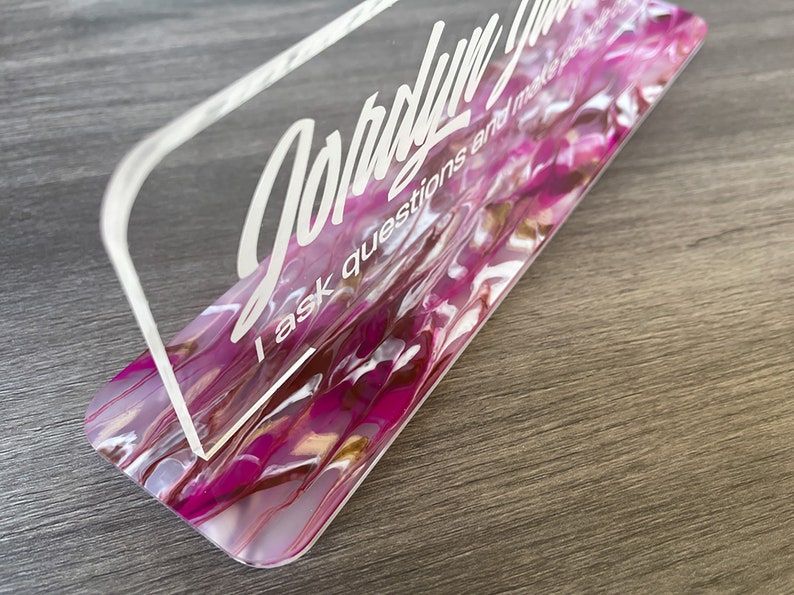Personalized Desk Name Plate Custom, Marble, Pink, Acrylic - Etsy