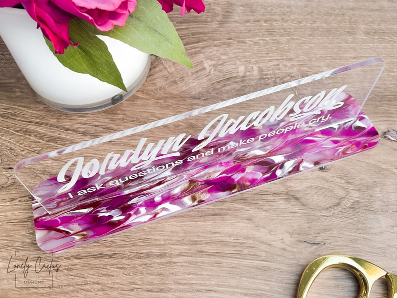 Personalized Desk Name Plate Custom, Marble, Pink, Acrylic - Etsy
