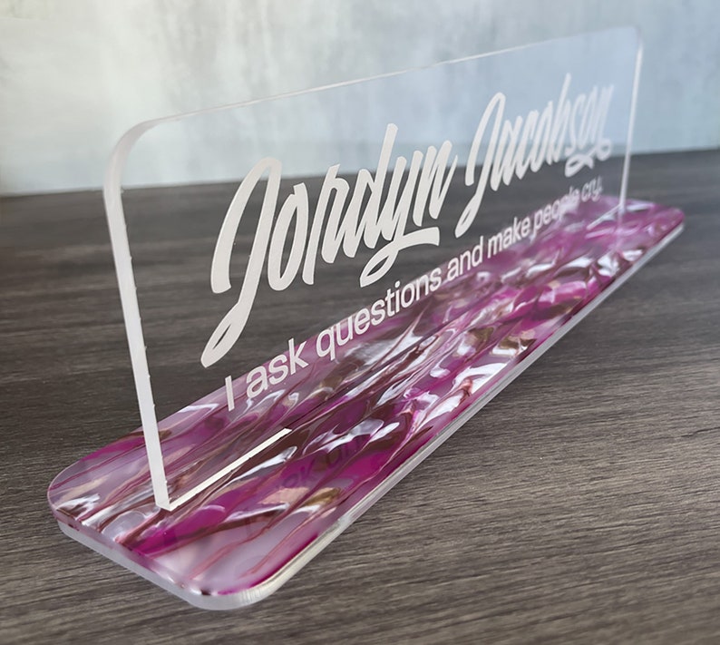 Personalized Desk Name Plate Custom, Marble, Pink, Acrylic - Etsy
