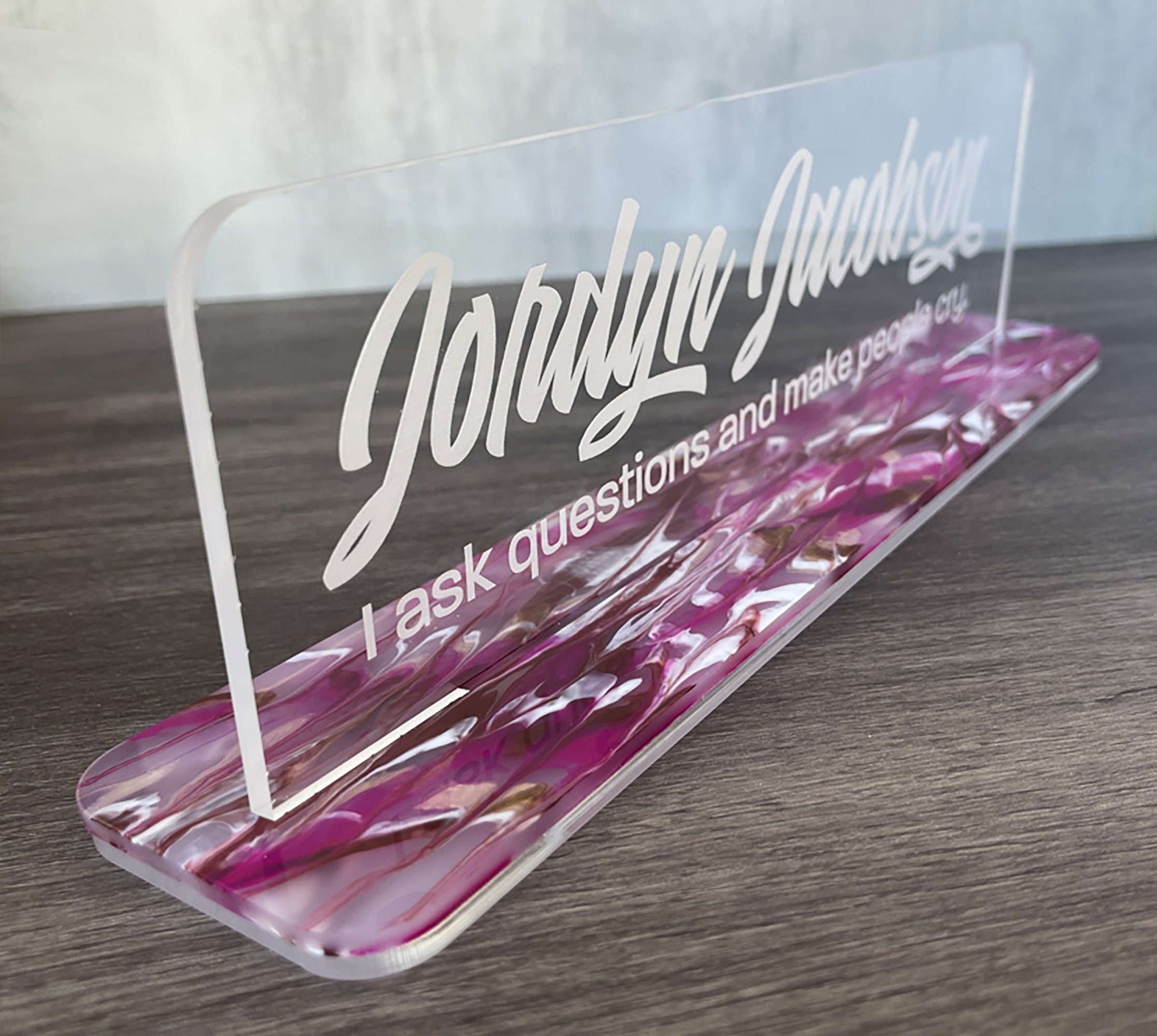 Personalized Desk Name Plate Custom, Marble, Pink, Acrylic - Etsy