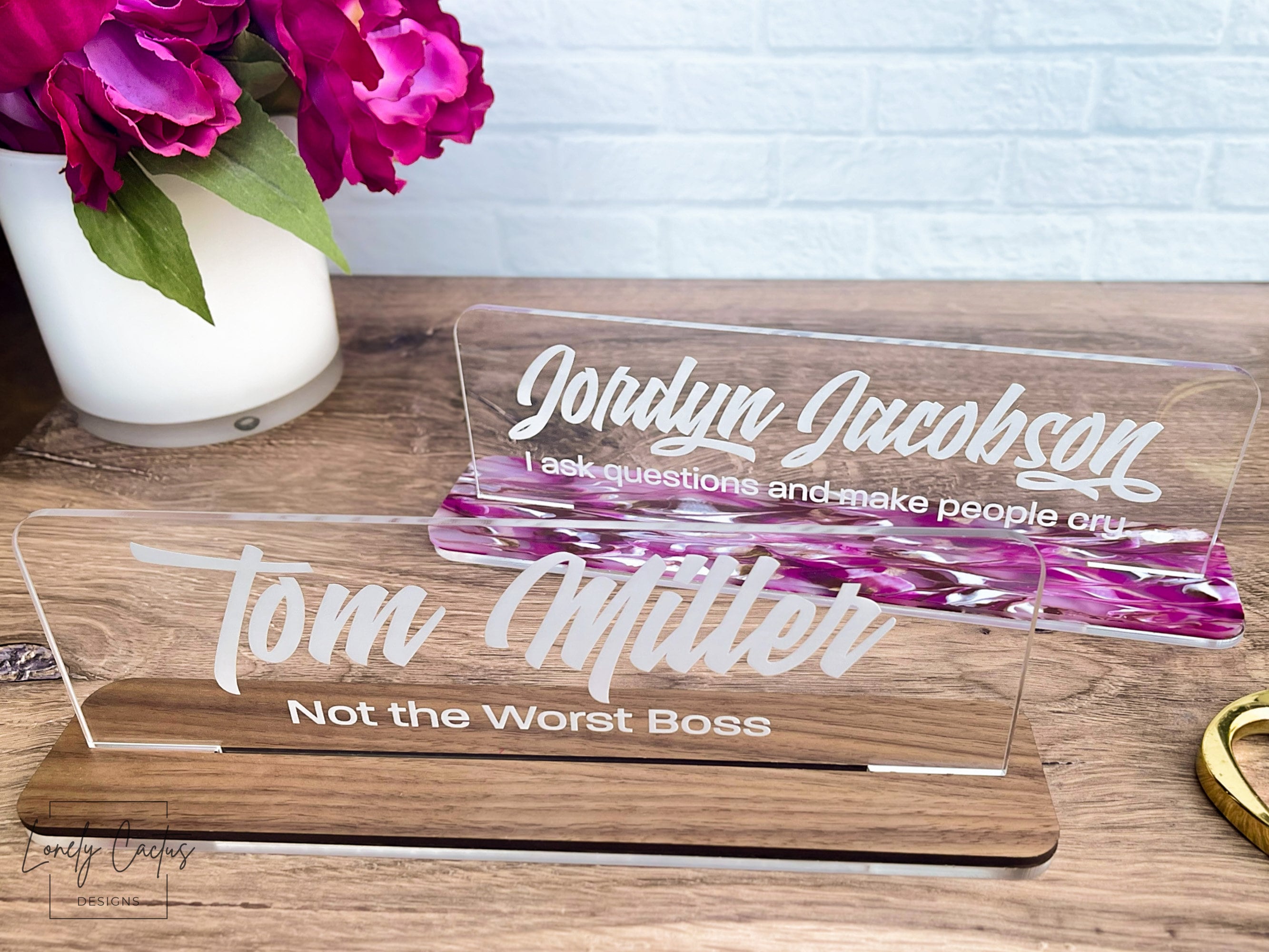 Personalized Desk Name Plate Custom, Marble, Pink, Acrylic - Etsy