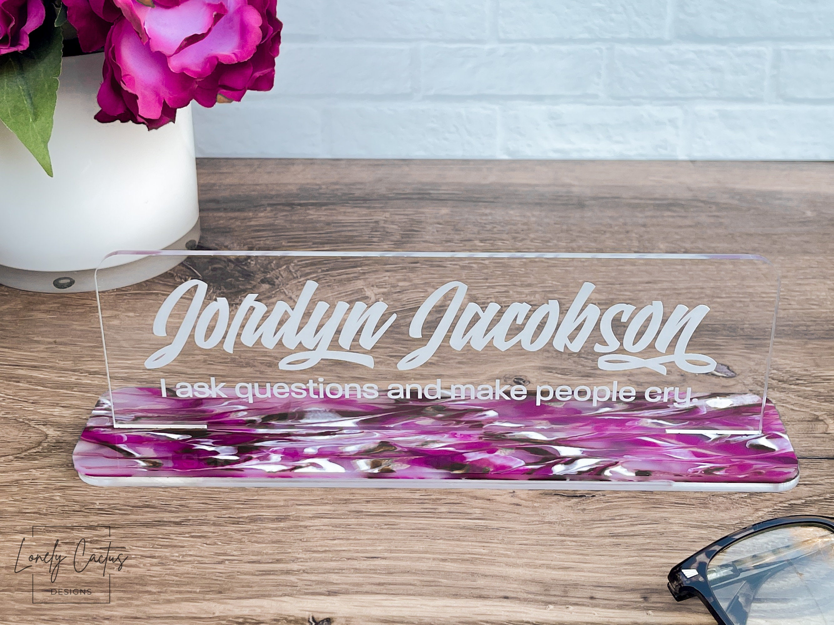 Personalized Desk Name Plate Custom, Marble, Pink, Acrylic - Etsy