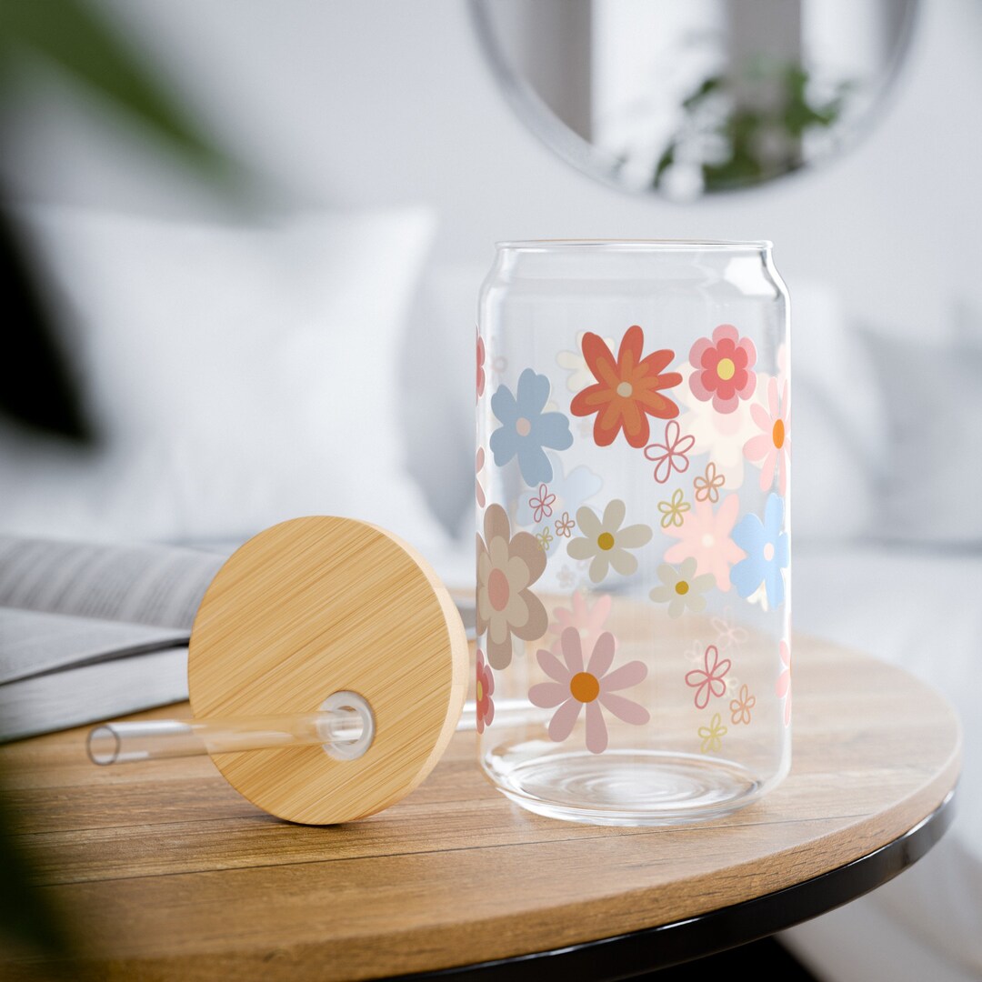 Birth Month Flower Cup, Glass Flower Cup, Flower Glass Straw Cup Gifts ...