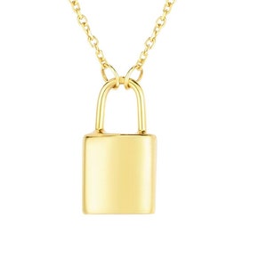 14K Gold Lock Pendant, Lock Necklace, Solid Gold Lock Charm, Everyday ...