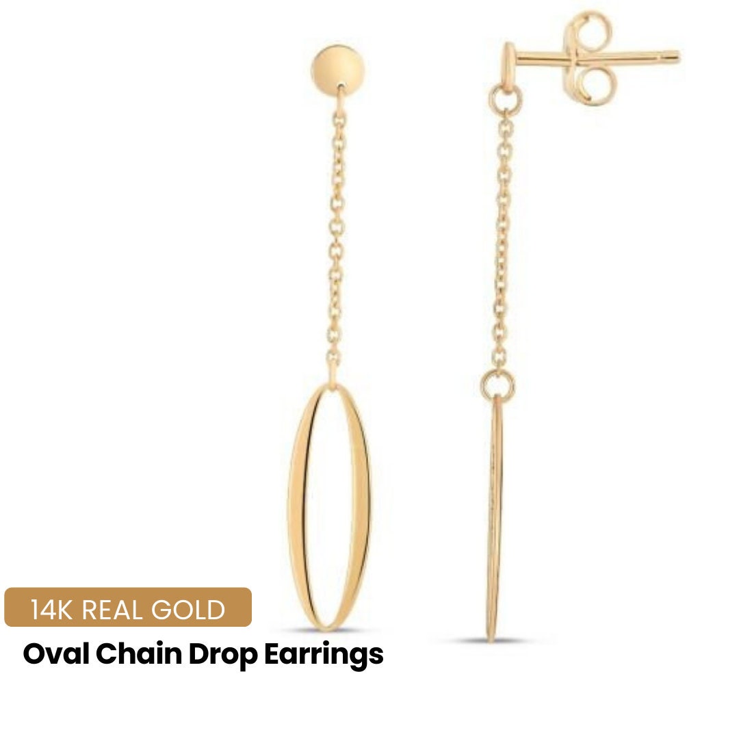 14kt Gold Yellow Finish Polished Oval Drop Earring With Push Back Clasp, Made With Real Gold ...
