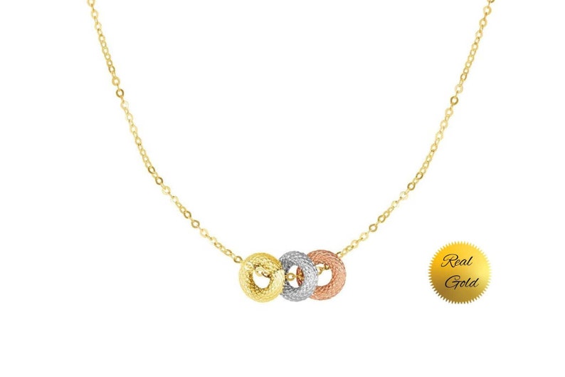 14K Gold, Three Ring Circle, Diamond Cut Eternity Circle, Tri-color ...