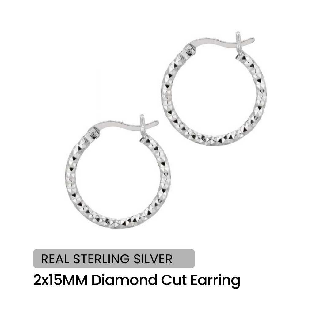 Sterling Silver Diamond Cut Hoop Earring With Hinged Closure. - Etsy