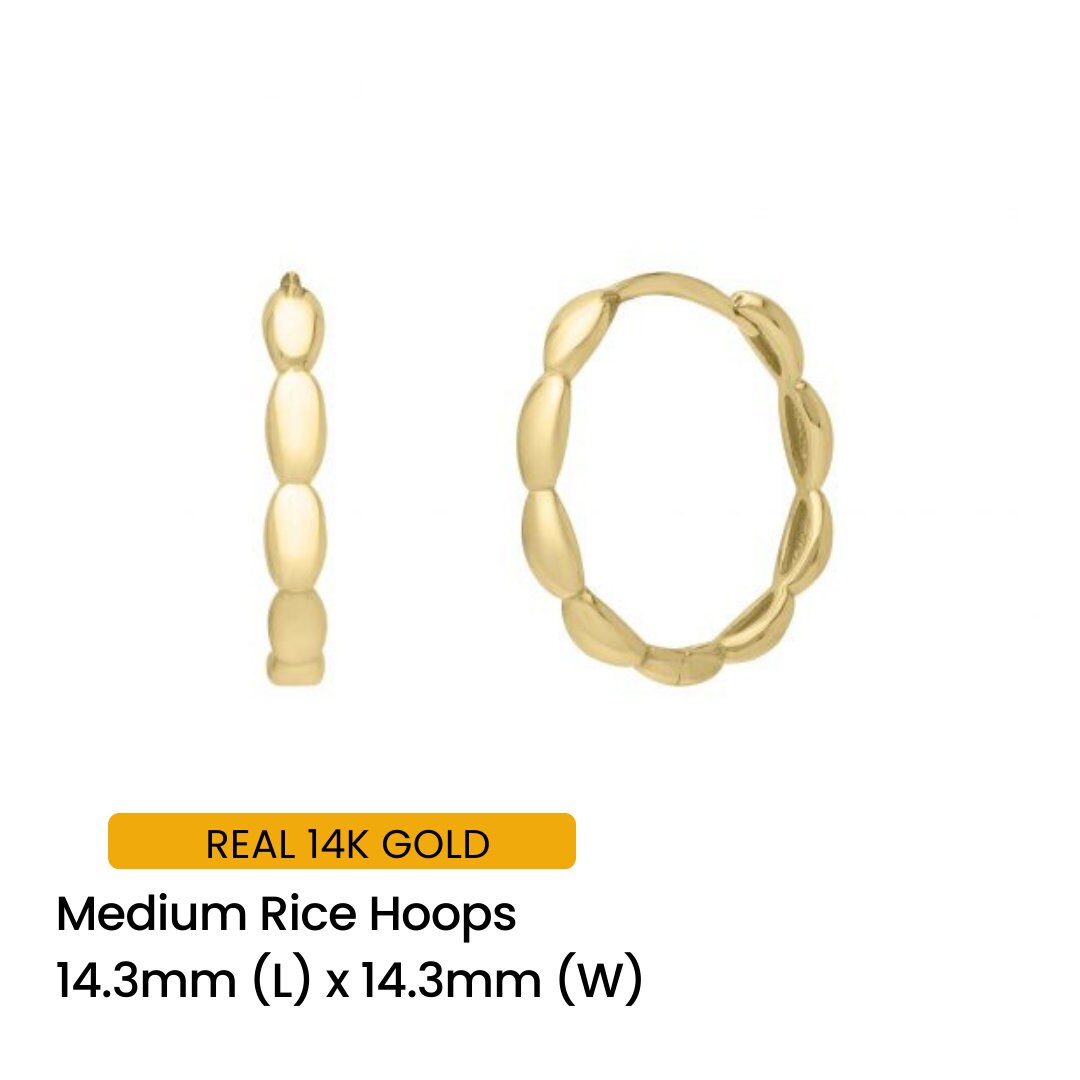 14kt Gold Yellow Finish Polished Rice Hoop Earrings, Made With Real ...