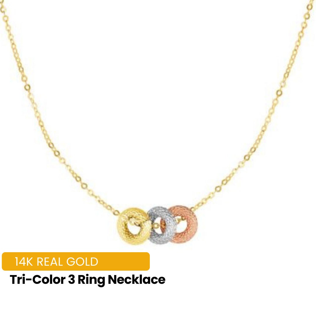 14K Gold, Three Ring Circle, Diamond Cut Eternity Circle, Tri-color ...