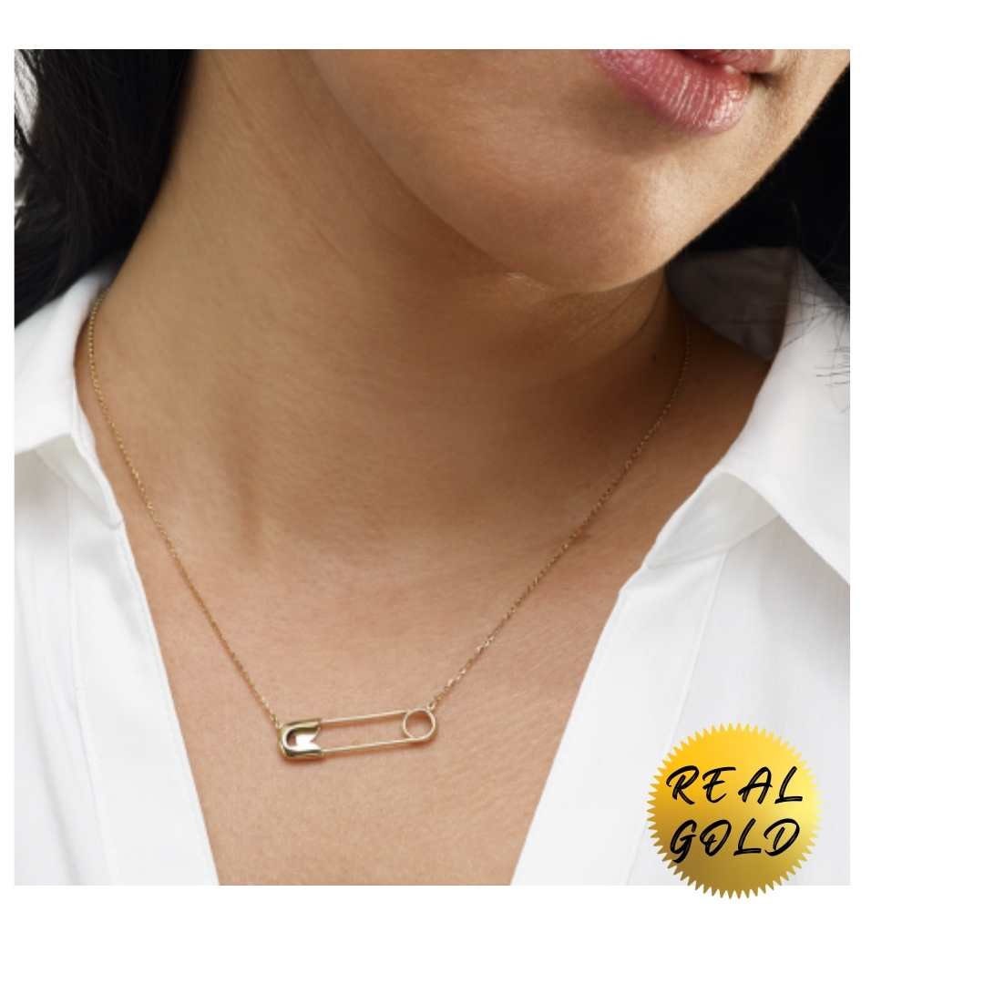 14K Gold Safety Pin Necklace, Safety Pin Necklace, Real Gold Safety Pin ...