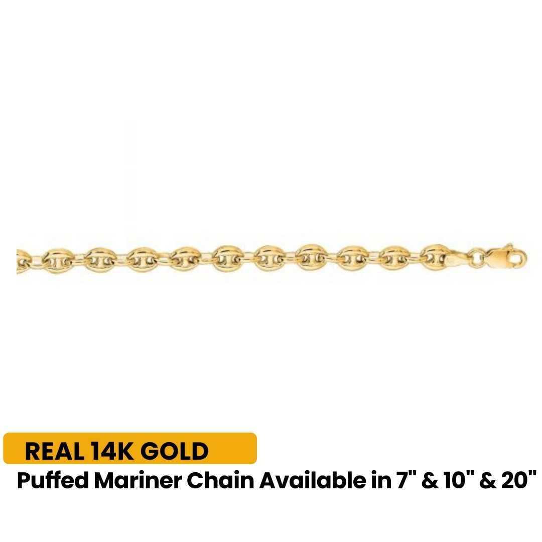 14K Gold Puffed Mariner Chain, Made With Real Gold, Available in ...