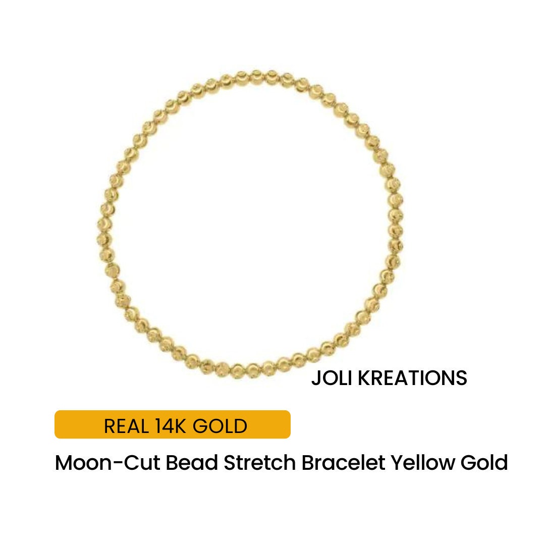 14kt Gold Diamond Cut/textured Stretchable Moon Cut Bead Bracelet ...