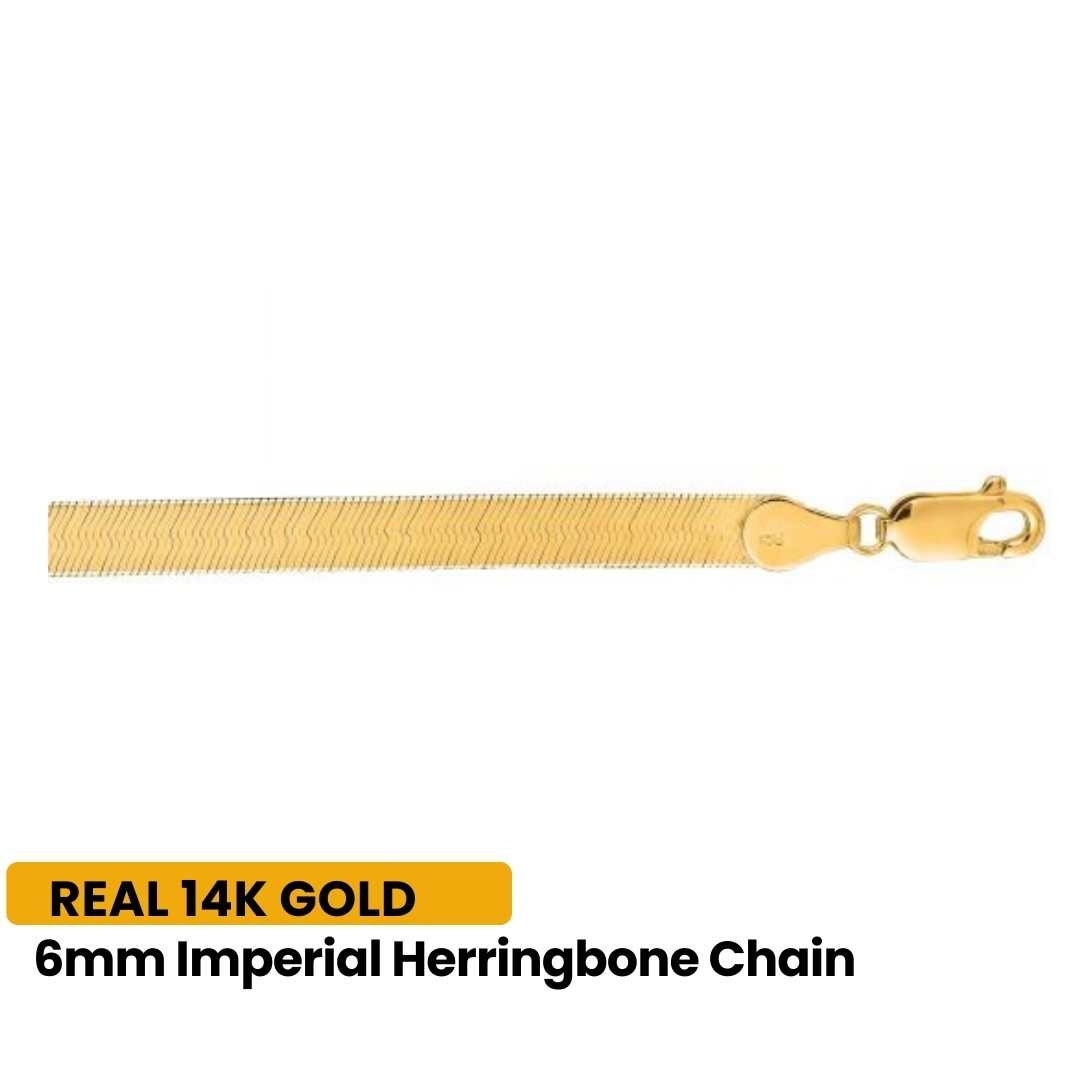 14K Real Gold Imperial Herringbone Chain With Lobster Lock, Available ...