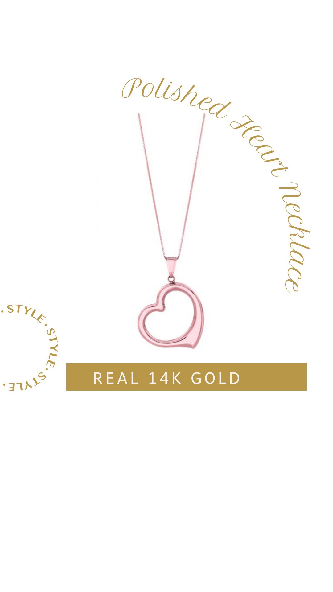 14K Gold Open Heart Necklace, Real Gold Heart Pendant, Floating Heart ...