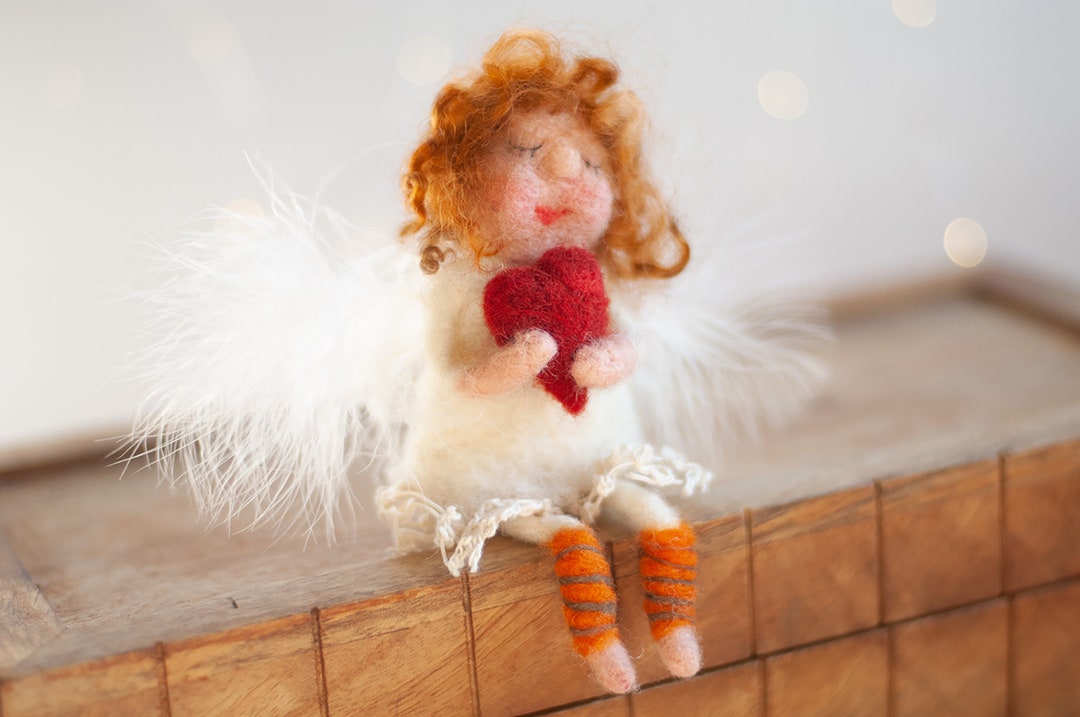 Needle Felted Angel With a Heart, Feel Better Gift, Sending Hugs and ...
