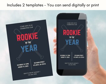 Rookie of the Year Birthday Invitation for a Baseball Themed First ...