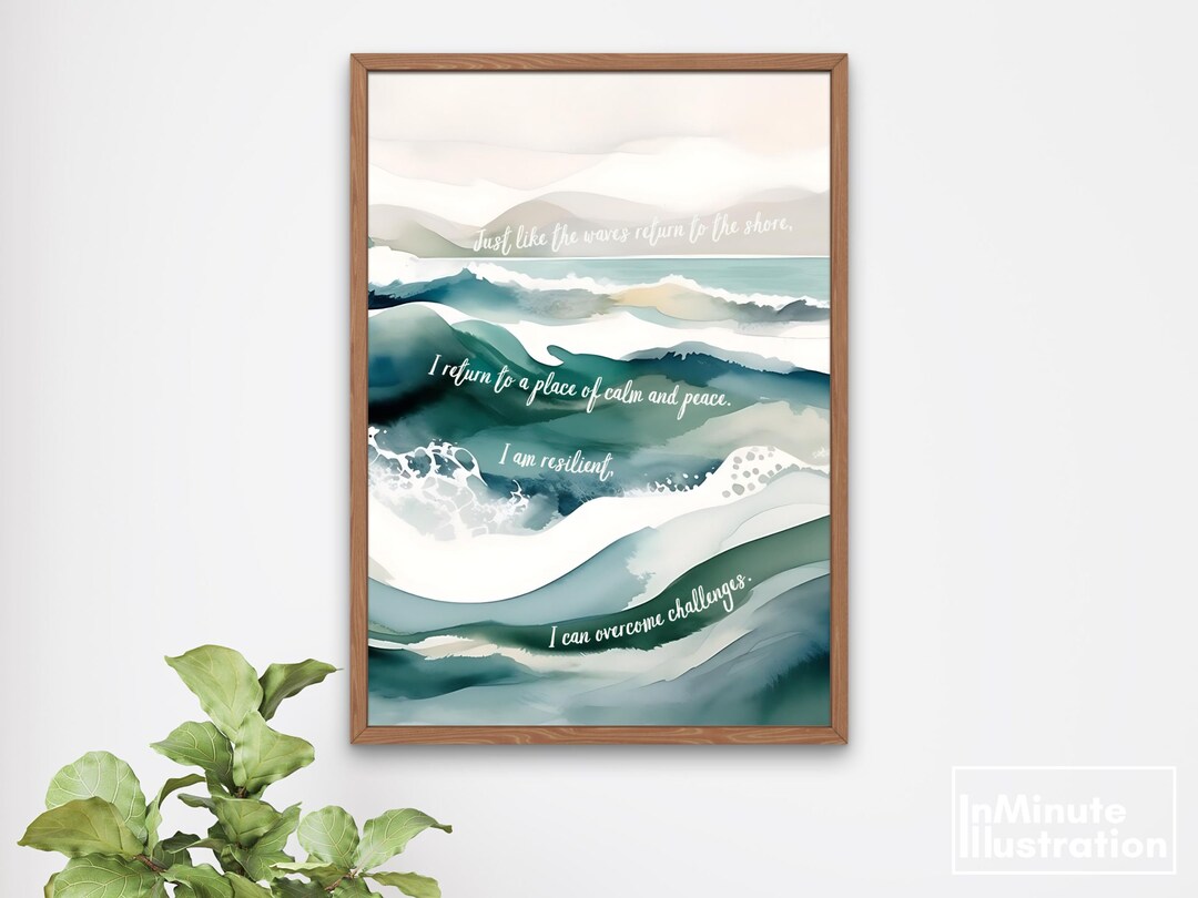 Resilience Self Affirmation Wall Decor Watercolor Ocean Waves Inspiring ...