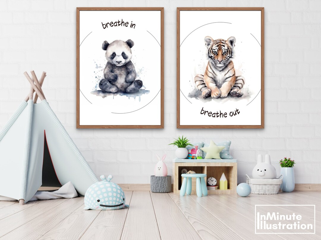 Mindful Nursery Animal Prints Set of 2 Baby Panda Tiger Wallart Breathe ...