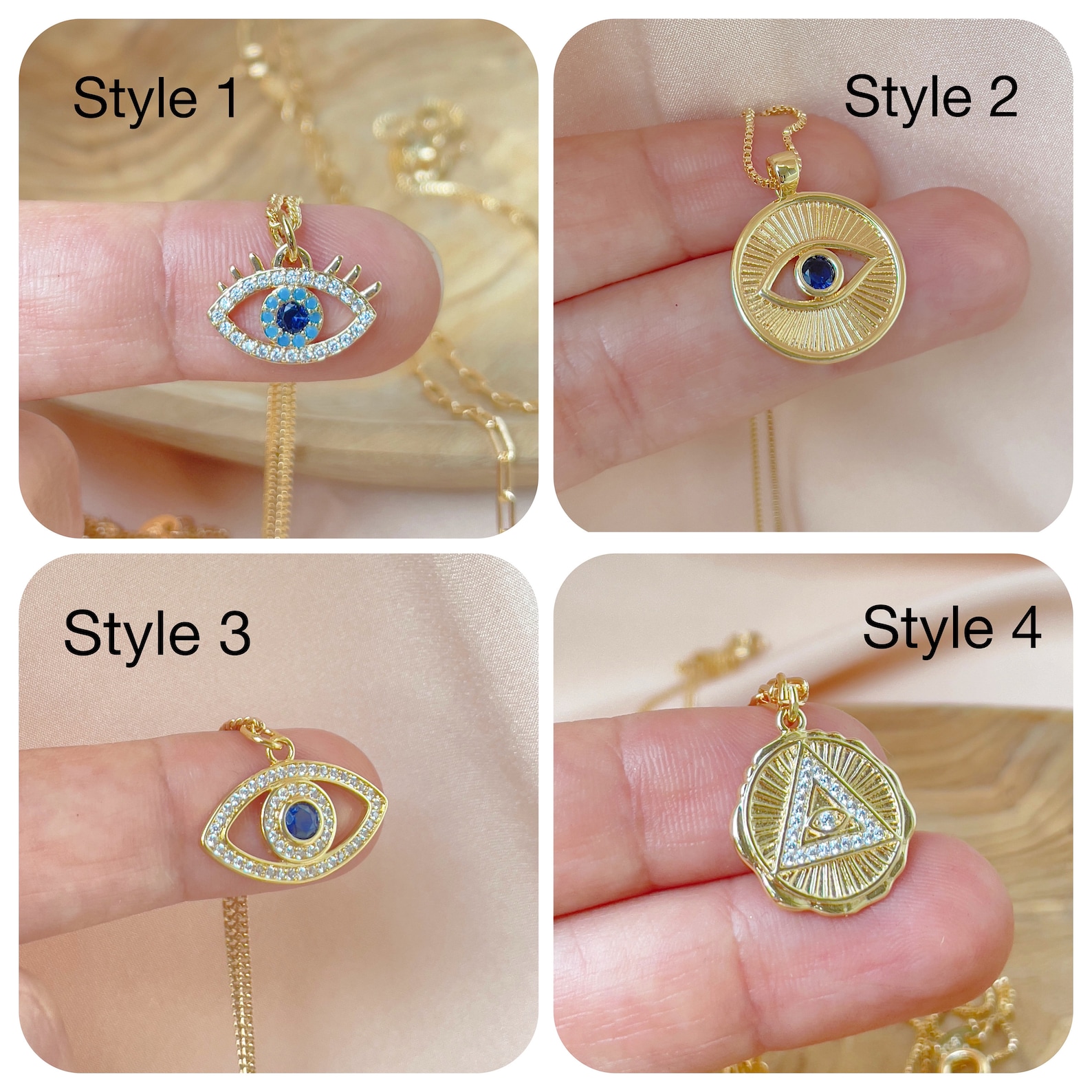 Gold Evil Eye Necklace, Protection Necklace, Dainty Evil Eye Charm ...