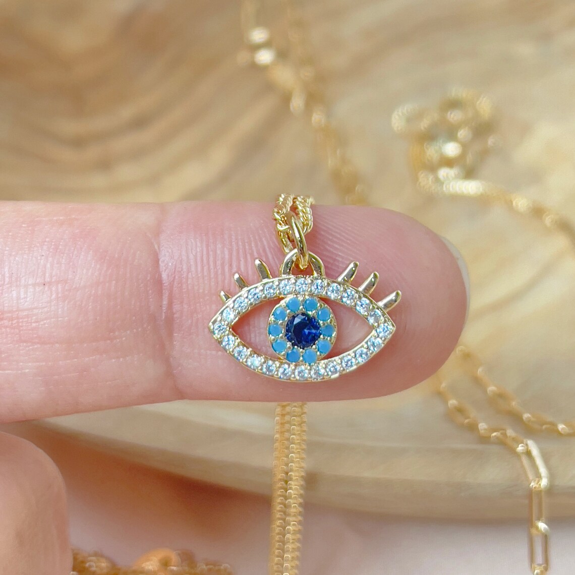 Gold Evil Eye Necklace, Protection Necklace, Dainty Evil Eye Charm ...