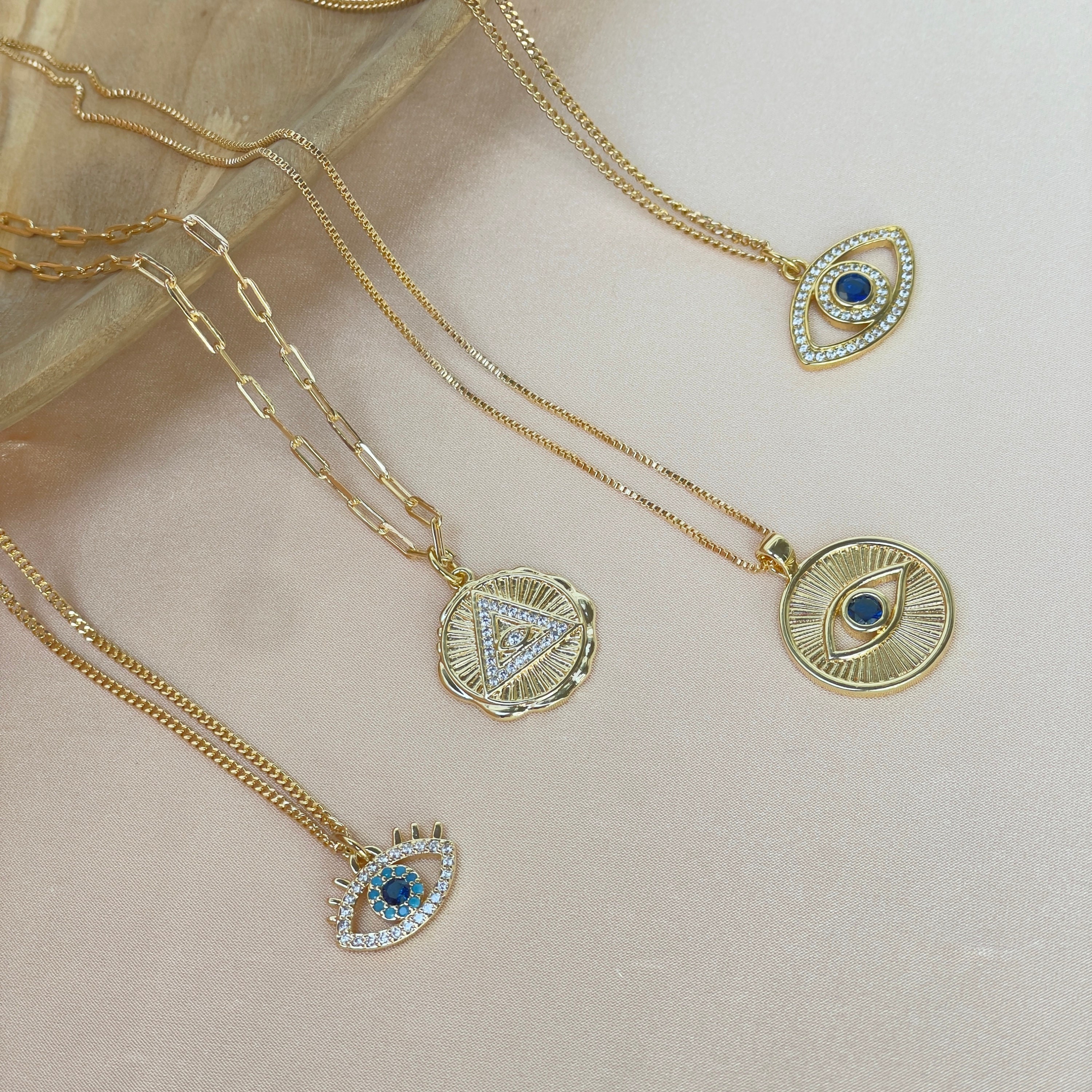 Gold Evil Eye Necklace, Protection Necklace, Dainty Evil Eye Charm ...
