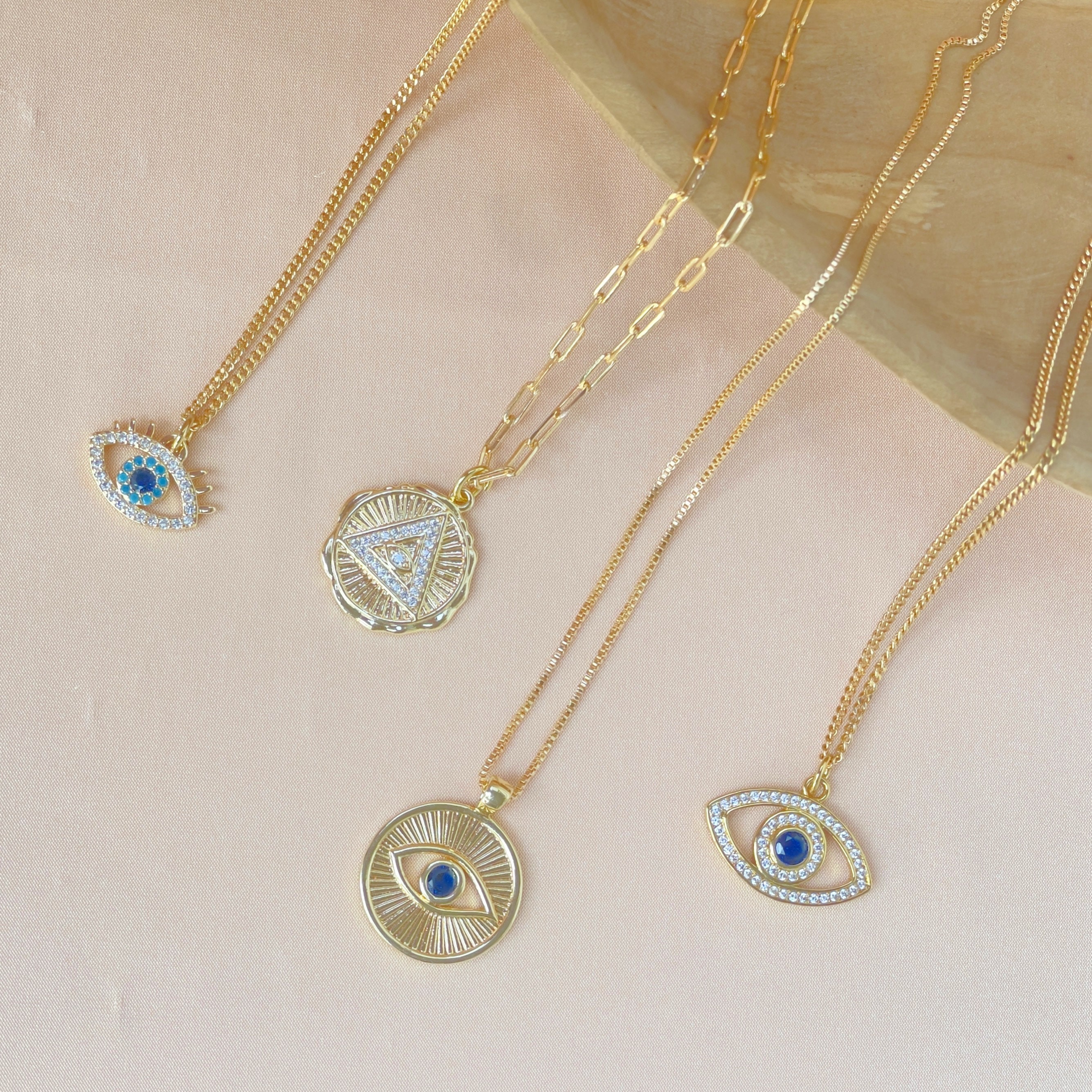 Gold Evil Eye Necklace, Protection Necklace, Dainty Evil Eye Charm ...