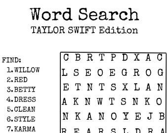Taylor Swift Word Search, Printable Word Search, Swiftie Songs, Digital ...