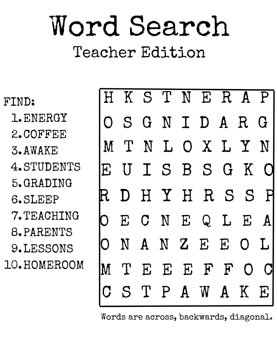 Teacher Word Search - Etsy