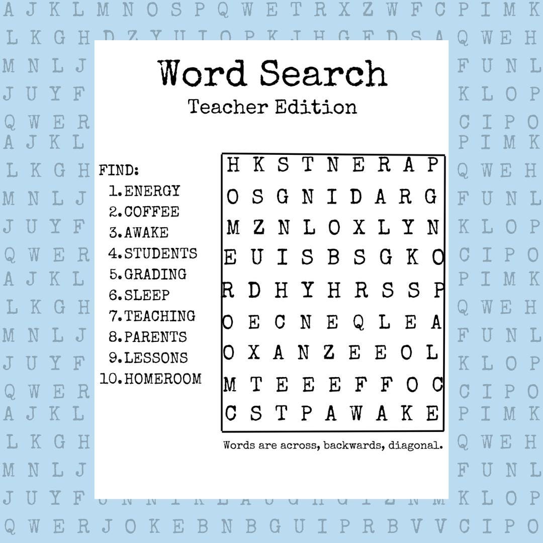 Teacher Word Search - Etsy