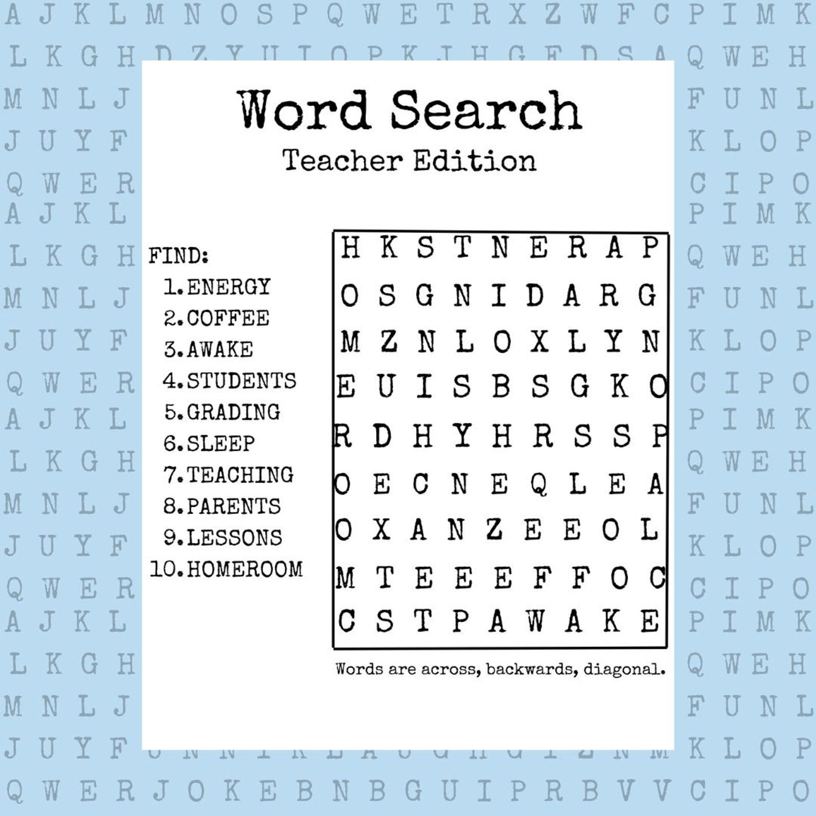 Teacher Word Search - Etsy