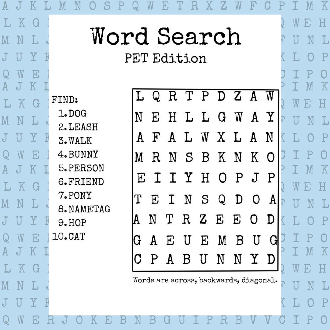 Pet Word Search - Etsy