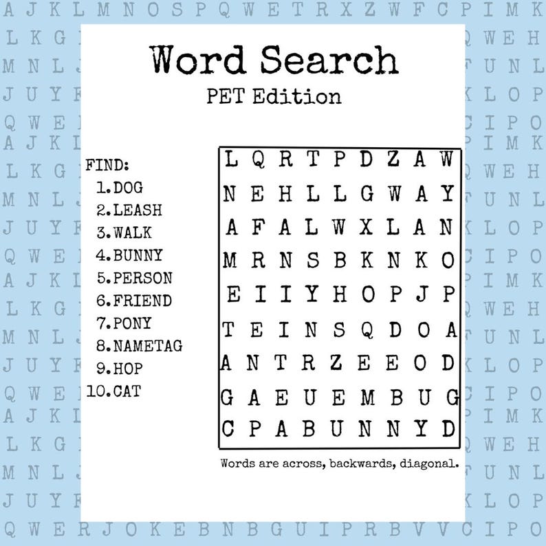 Pet Word Search - Etsy