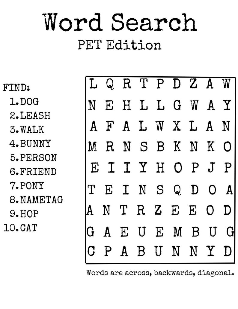 Pet Word Search - Etsy