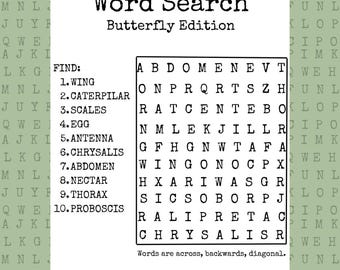 Butterfly Word Search Puzzle Butterfly-themed Activity Butterflies Word ...