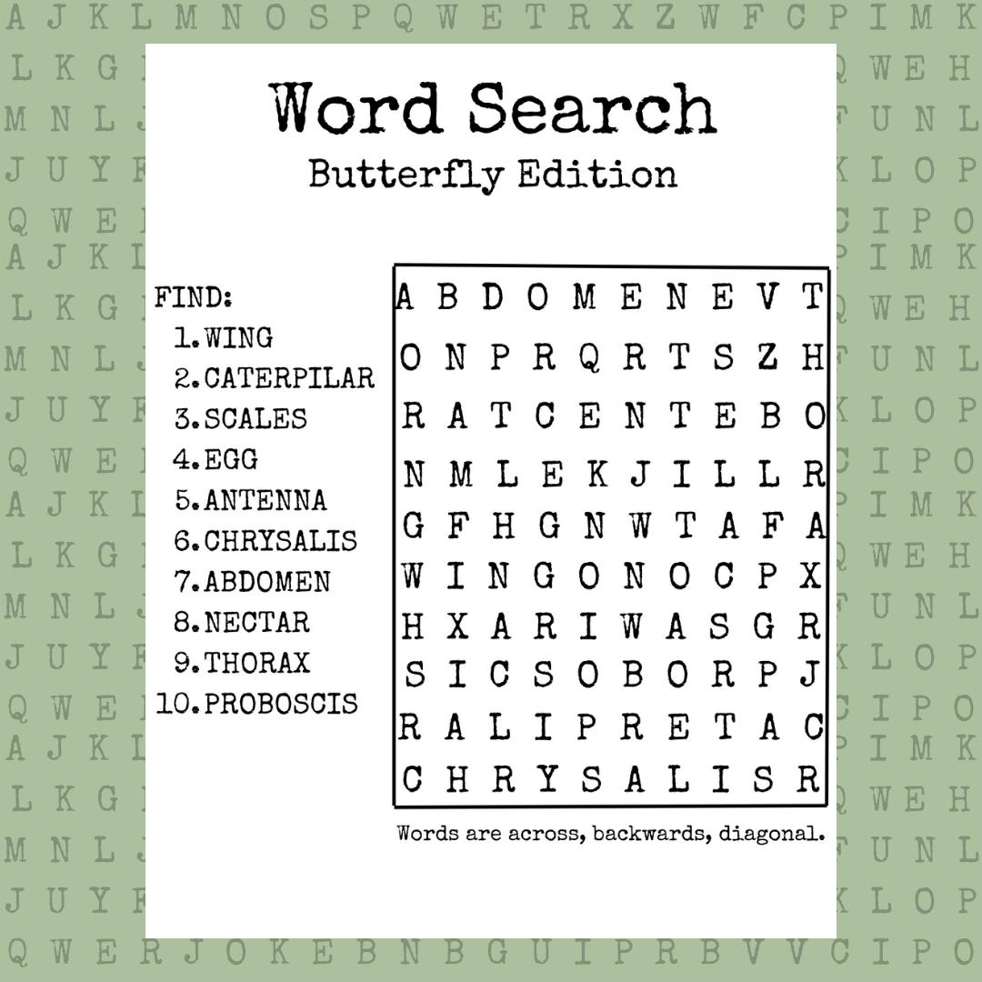 Butterfly Word Search - Etsy