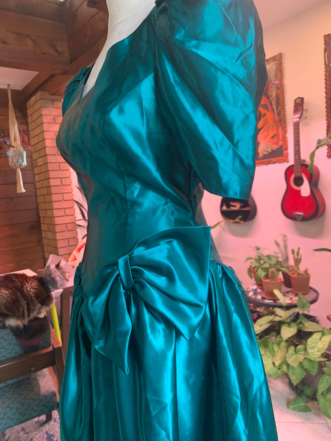 Vintage 80s 90s Puff Sleeve Big Bow Taffeta Alfred Angelo Dreammaker ...
