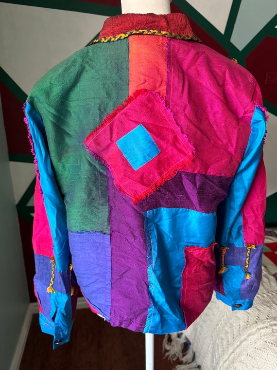 Boho Vintage 90s Rainbow patchwork one of a kind silk… - Gem