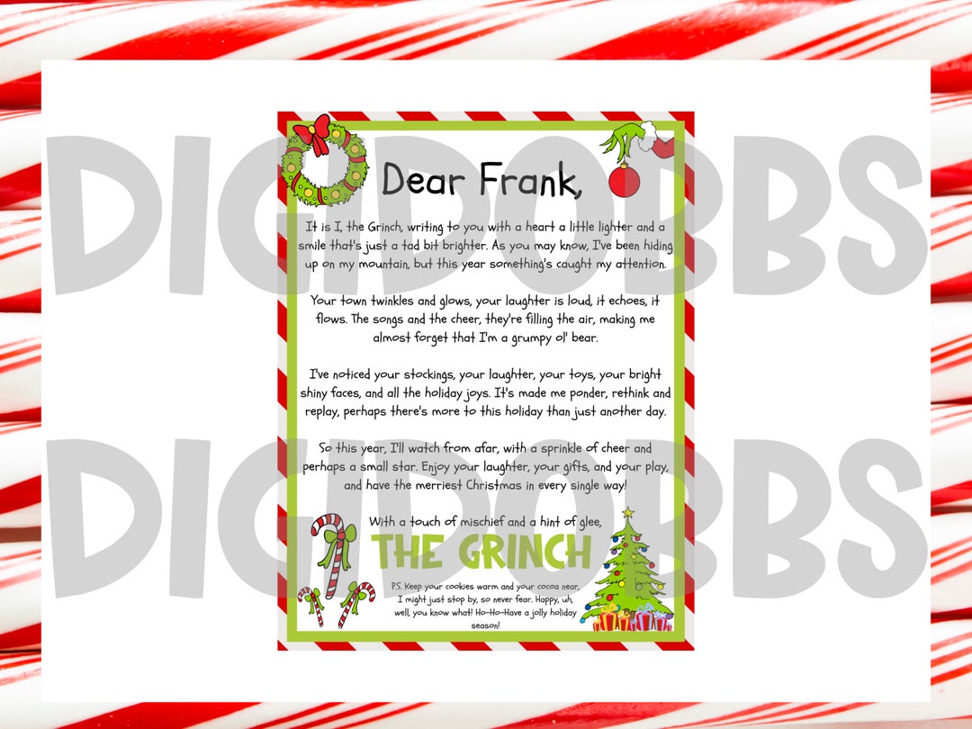 Cute Christmas Grinch Letter Includes Envelope Template - Etsy Canada