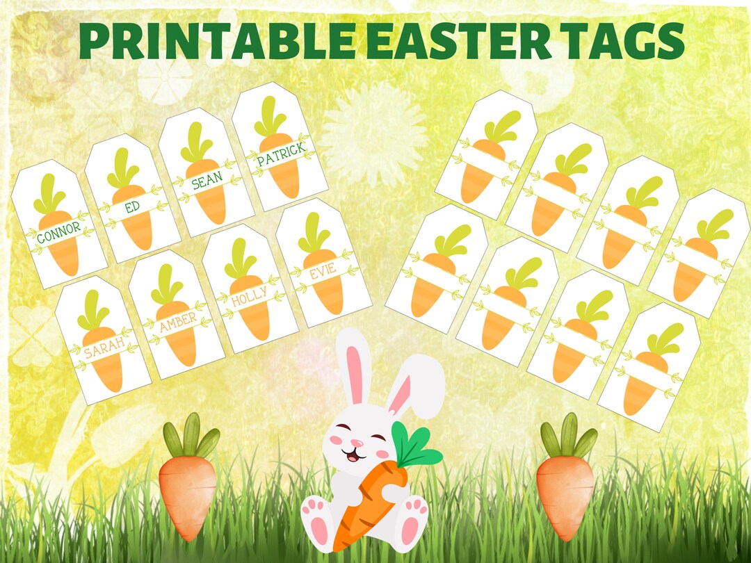 Easter Carrot Tags, Printable, Customizable, Add Name, Digital Download ...