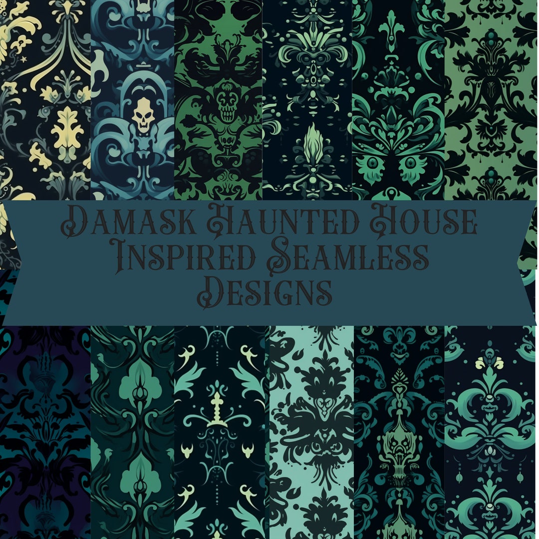 Damask Haunted House Inspired Seamless Design Patterns, Damask Designs ...