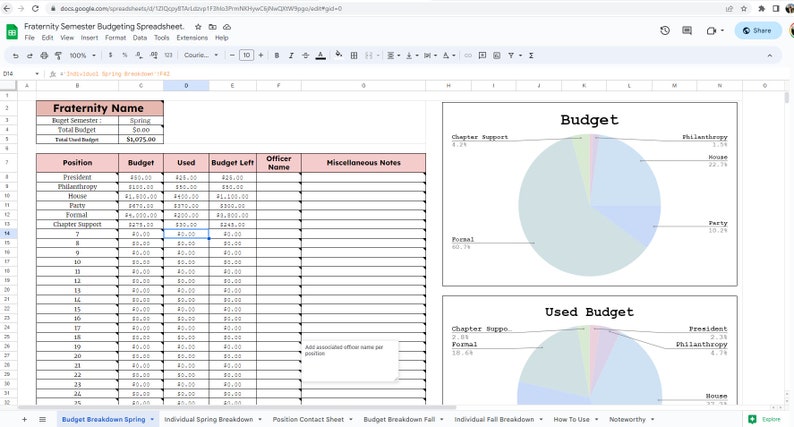 Google Sheets Fraternity Greek Life Budget Spreadsheet - Etsy